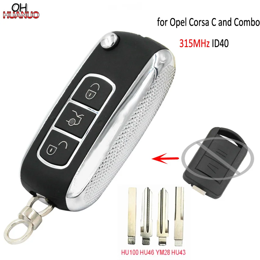 Upgraded-Flip-Remote-Car-Key-Fob-2-Button-315MHz-ID40-Chip-for-Opel ...