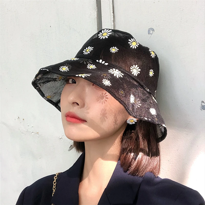 Fashion Small Fresh Daisy Sun Cap Ladies Daisies Embroidered Bucket Hat ...