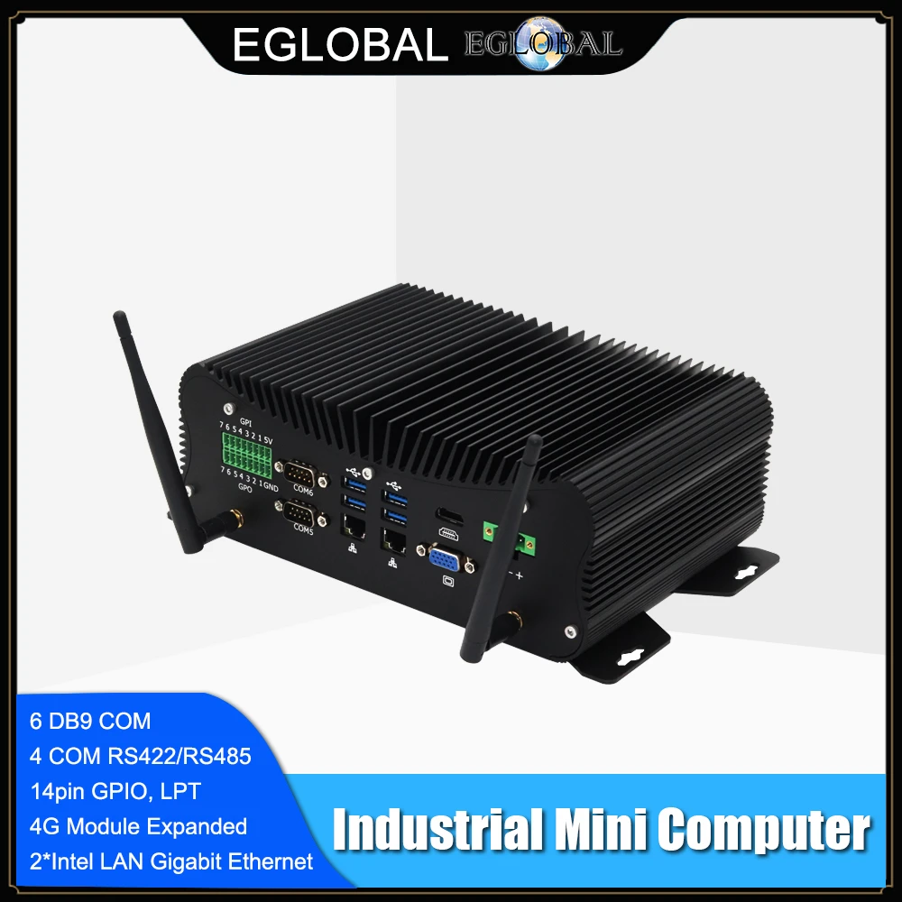 Almighty 7x24 Hours Industrial Fanless Mini PC Intel i5 8250U i7 8550U Rugged Computer 6*COM 2 ...