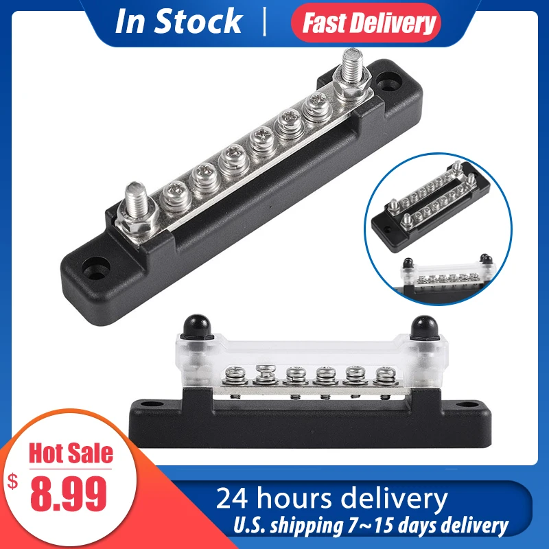 12 Terminal Bus Bar with Transparent Cover 130A AC/ 150A DC Power ...