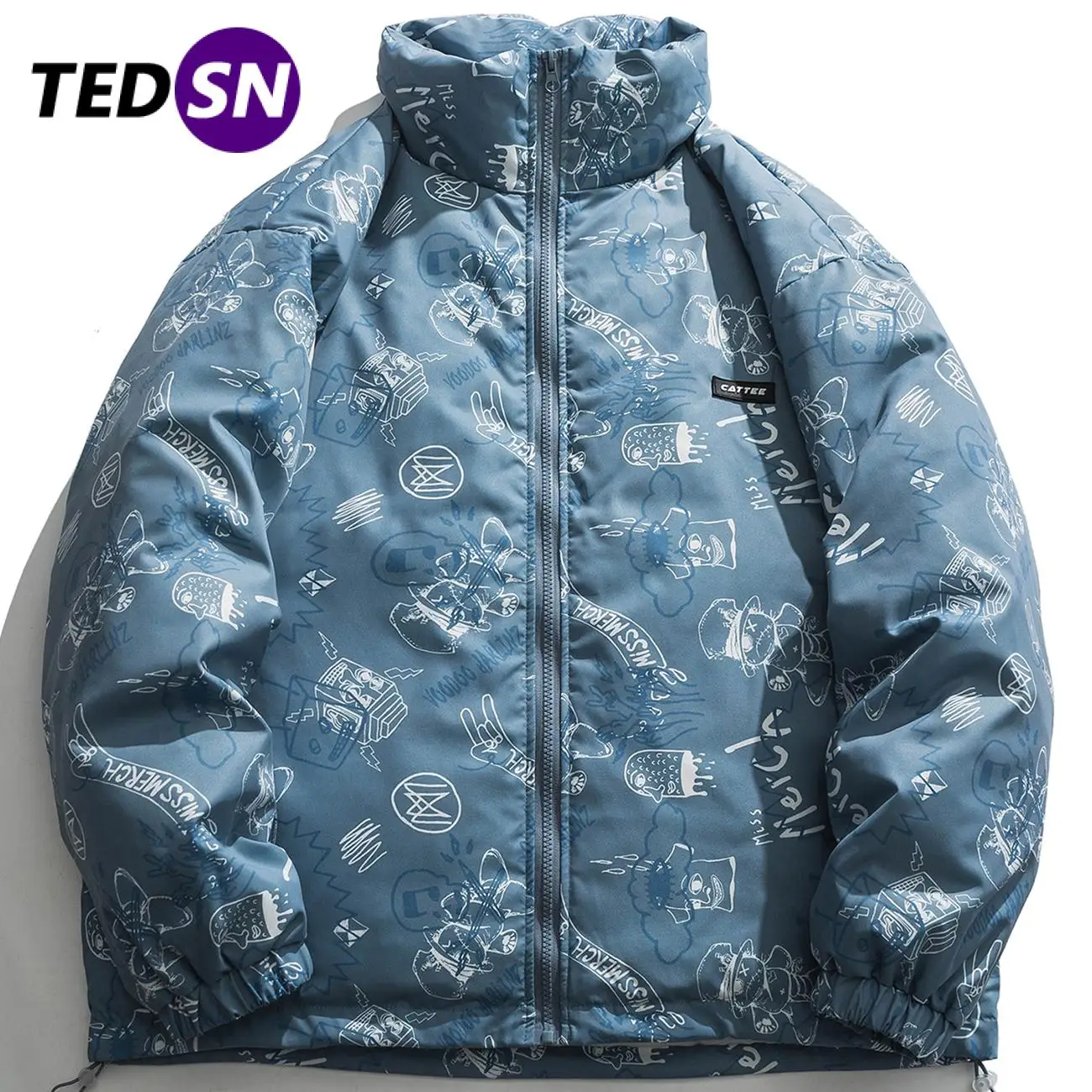 TEDSN Cartoon Winter Jacket Zip Up Coat Graffiti Oversize 2021 Men ...