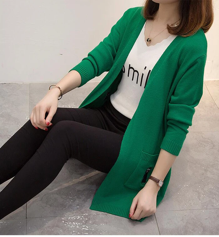 Женский длинный вязаный кардиган TIGENA, свитер сдлинным рукавом ...