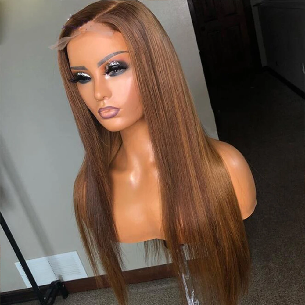 Perruque Lace Front Wig synthétique lisse et soyeuse, 26 pouces, brun foncé #30, baby hair, pre ...
