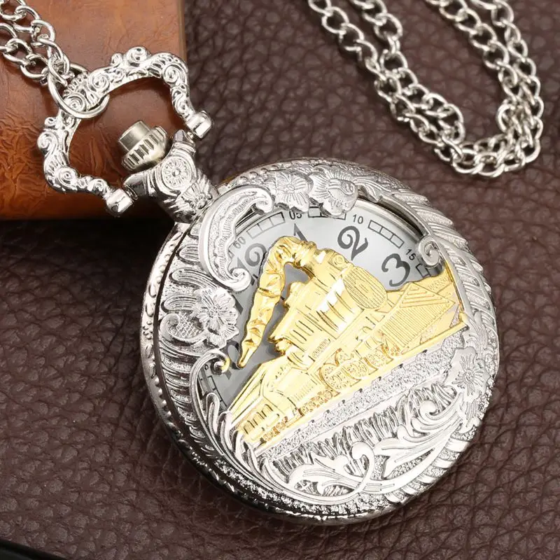 Vintage Men'S Watch Pocket Watch Train Style With Neck Necklace, Silver ...