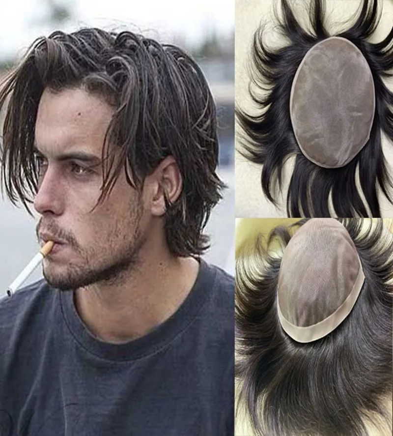 Natural preto fino mono em torno do perímetro do plutônio homens peruca ...