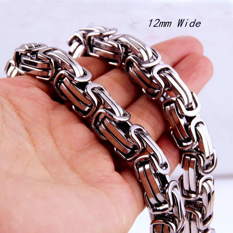 Heavy Strong Men's 316L Stainless Steel Jewelry 12mm Wide Byzantine Box ...