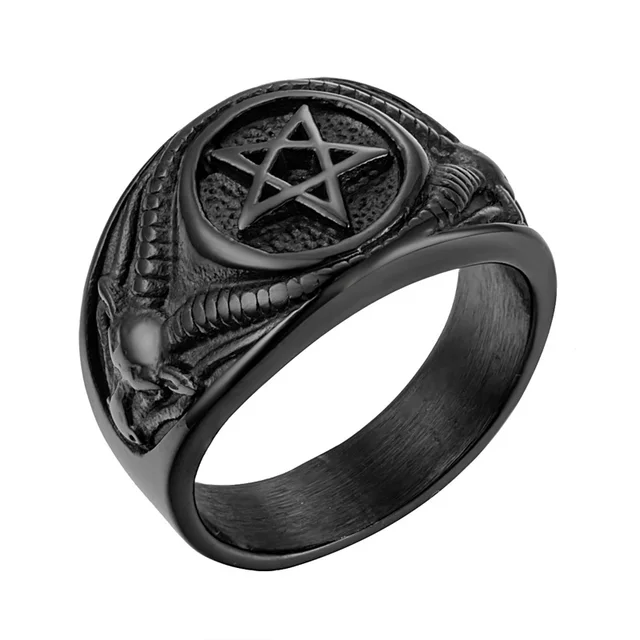 Men Stainless Steel Pentagram Rings Satan Baphomet Goat Devil Demon ...