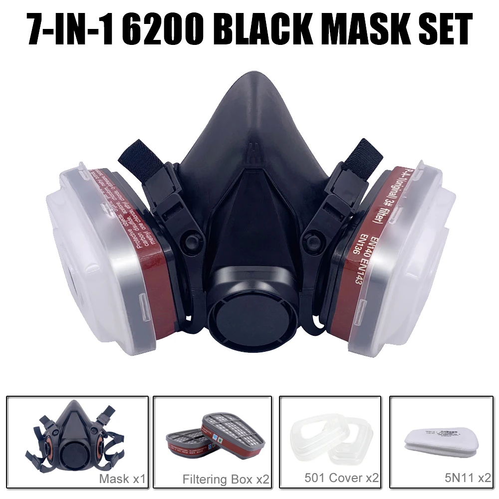 7 In 1 Black 6200 Dust Gas Respirator Half Face Mask For Painting ...