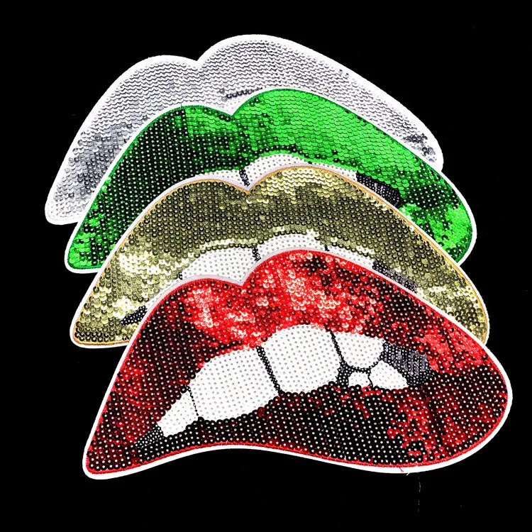 1Piece 27.5cm*18cm New sequin lip embroidery cloth dress decorative ...