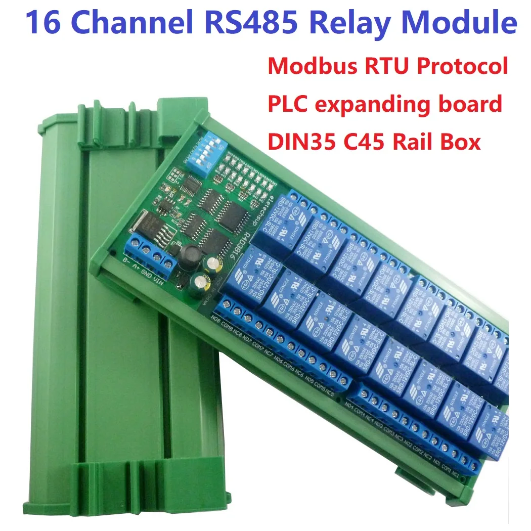 16 Channel 12V 10A DIN Rail Box PLC Expansion Board RS485 Modbus RTU ...