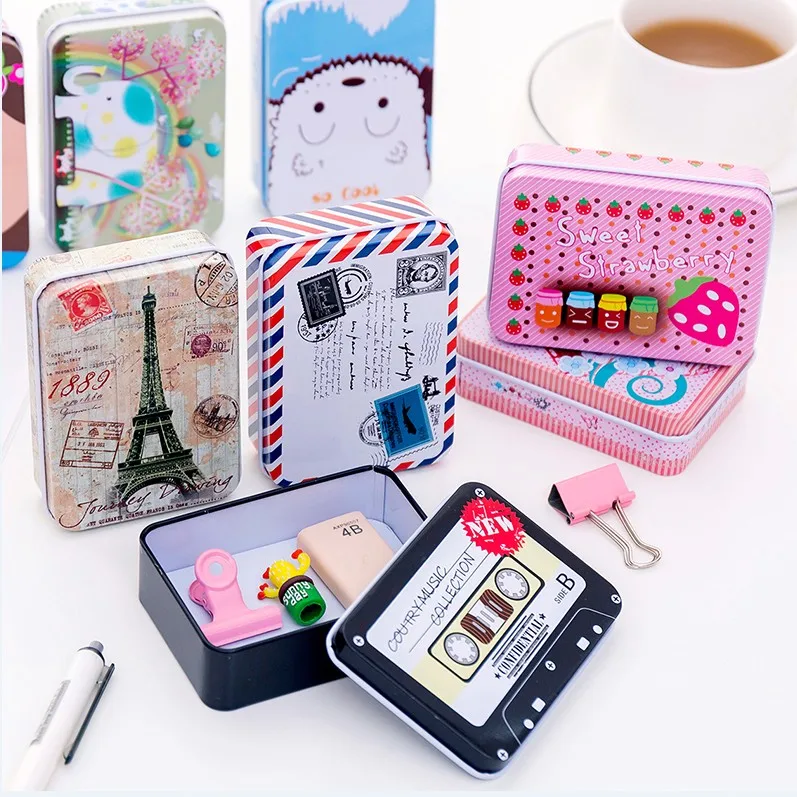 Tinplate storage box cartoon retro Mini iron box hairpin jewelry coin ...