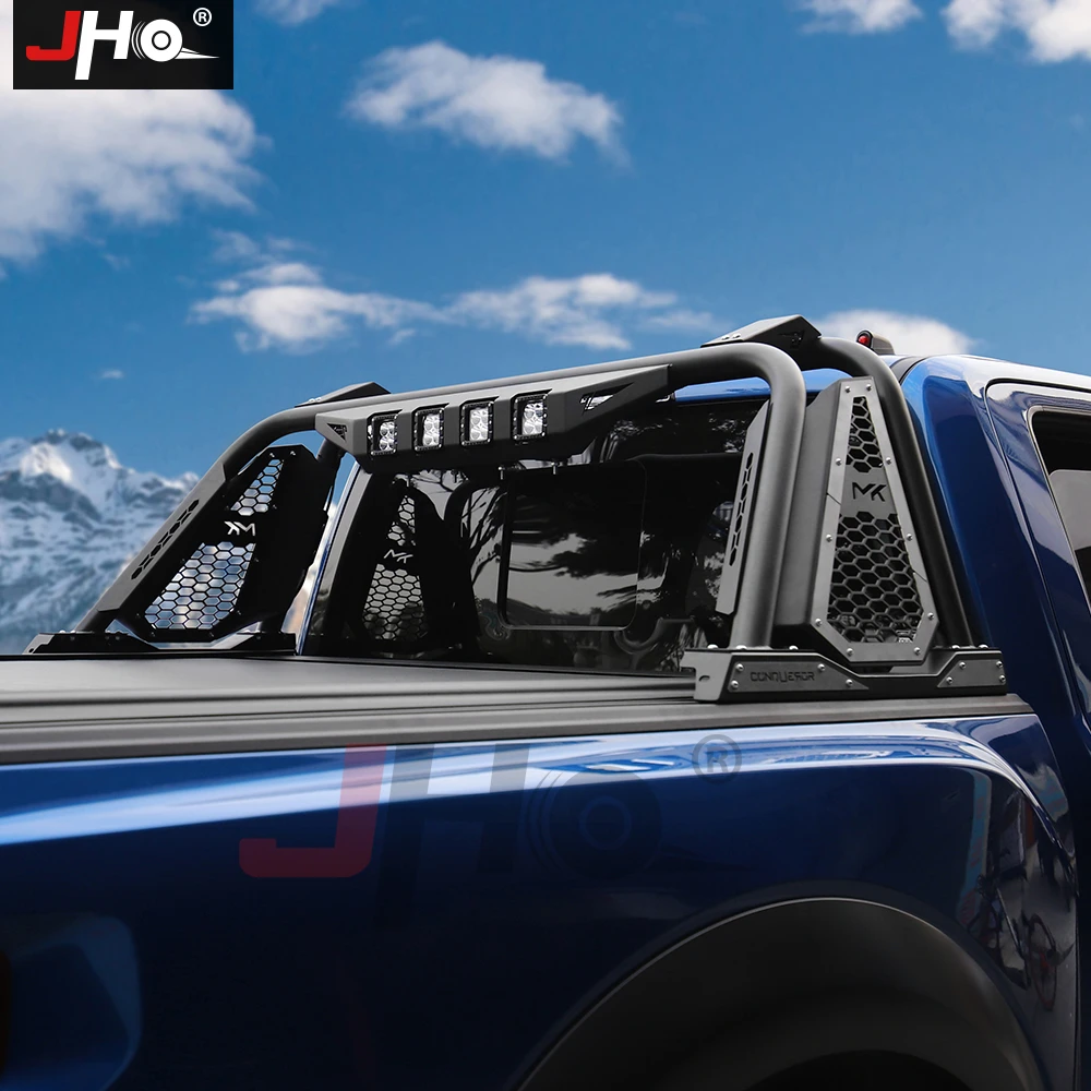 JHO Pickup Roll Bar Headache Chase Rack With LED Light Spare Tire Rack ...