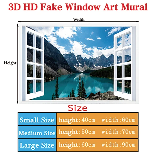 3D Simulation Fake Window Wallpaper Lake Landscape Mountain Clouds Wall ...
