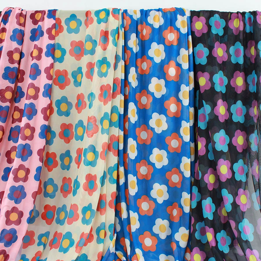 polyester spandex 4 Way Stretch flower printed net Fabric Stockings ...