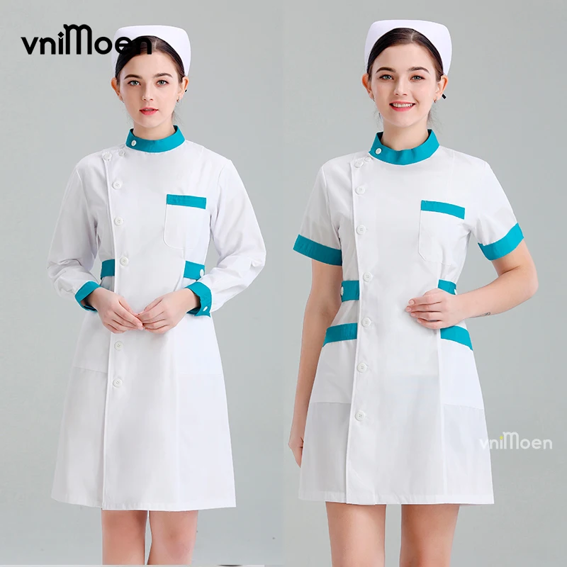 White-lab-coat-short-sleeved-drugstore-overalls-women-dental-long ...