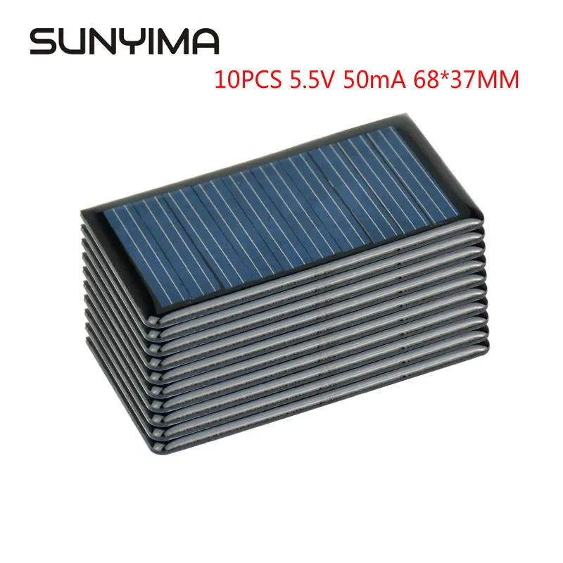 Sunyima 10pcs 5.5v 50ma Solar Panel Polycrystalline 68*37mm Mini ...