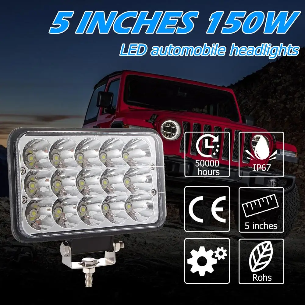 150w 4x6 Rectangular Led Offroad Headlight Hi/low Sealed Beam Headlamp ...