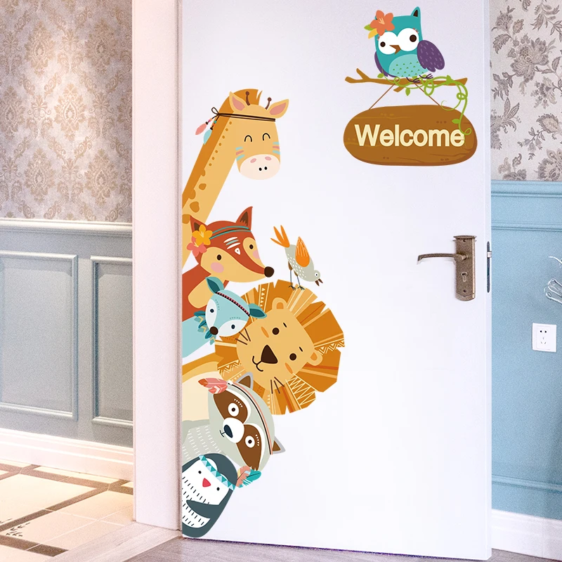 Cartoon-Animals-Welcome-Wall-Stickers-Muraux-DIY-Children-Mural-Decals ...