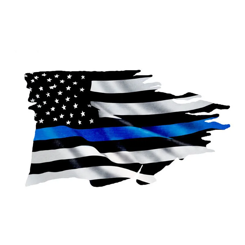 USA Thin Blue Stripe Police American Flag Tattered Sticker Decal Paper ...