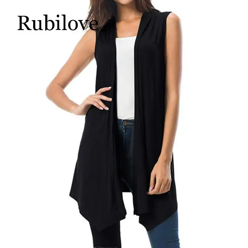 Chaleco de talla grande para mujer, abrigo de punto abierto, chaqueta Irregular sin mangas ...