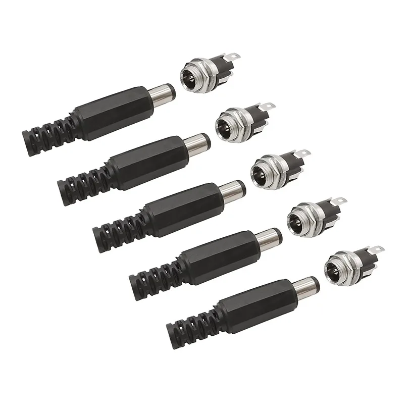 1/2/5Pair 5.5x2.1mm DC Power Supply Male Plug Connector+DC-025M 5.5x2 ...