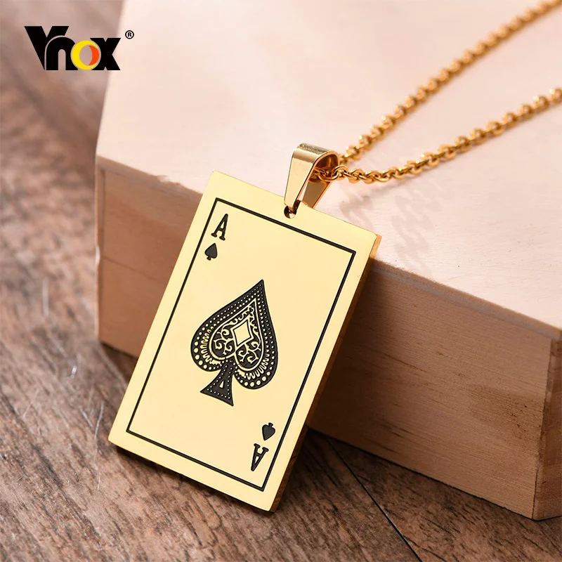 Vnox Punk Lucky Ace Of Spades Men's Necklace, Cool Rock Poker Pendant ...