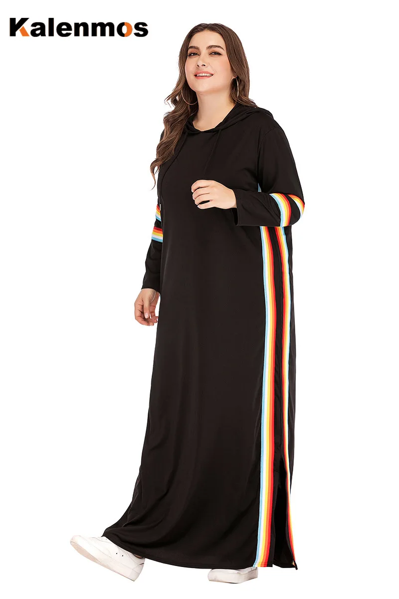 Chándal con capucha de Turquía para mujer, vestido largo a rayas ...