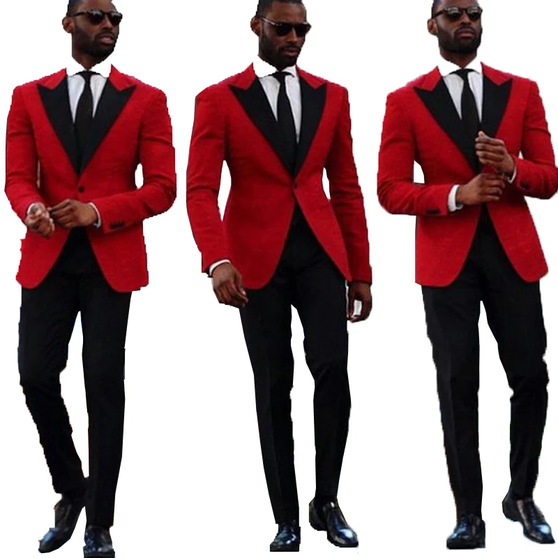 Slim Fit 2 Pieces Red Suit Wedding Suits for Men Groom Suits Groomsmen ...
