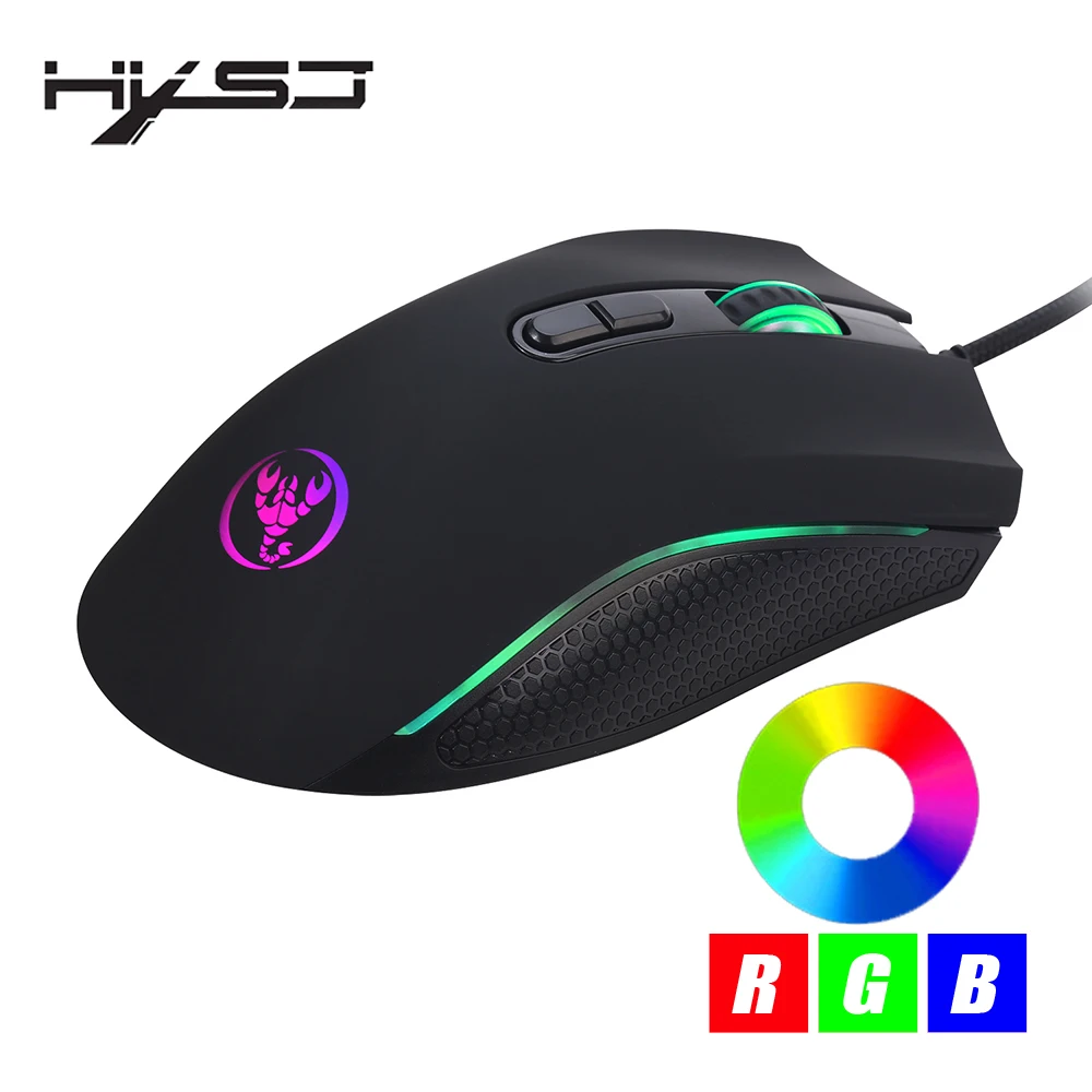 HXSJ A869 Wired Gaming Mouse 3200DPI 7 Buttons 7 Color LED Optical ...
