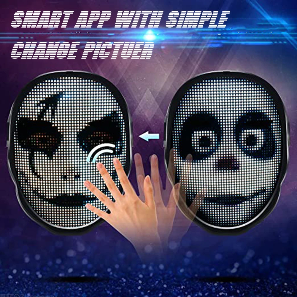 Halloween Full Color LED Face Changing Glowing Mask APP Control DIY ...