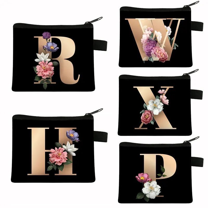 26-Initials-A-Z-Letter-Flower-Coin-Purses-Women-Wallet-Keychain-Zipper ...