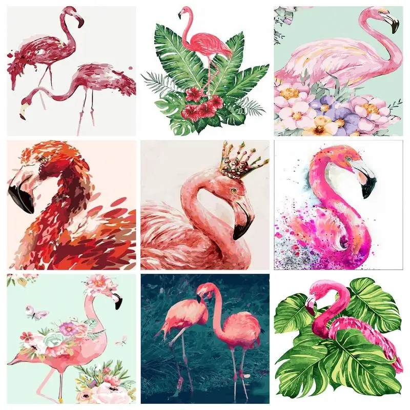 Flamingo Numbers Painting Canvas Picture | Flamingo Oil Painting Frame ...