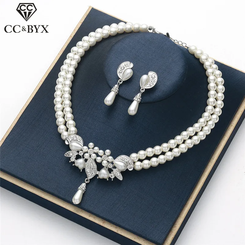 CC Fashion Jewelry Sets Necklace Drop Earring 2pcs Imitation Pearls ...