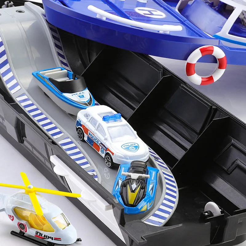 Fireman Police Car Cargo Ship Toy Boat Playset (2 Colors) - Gifts for idea