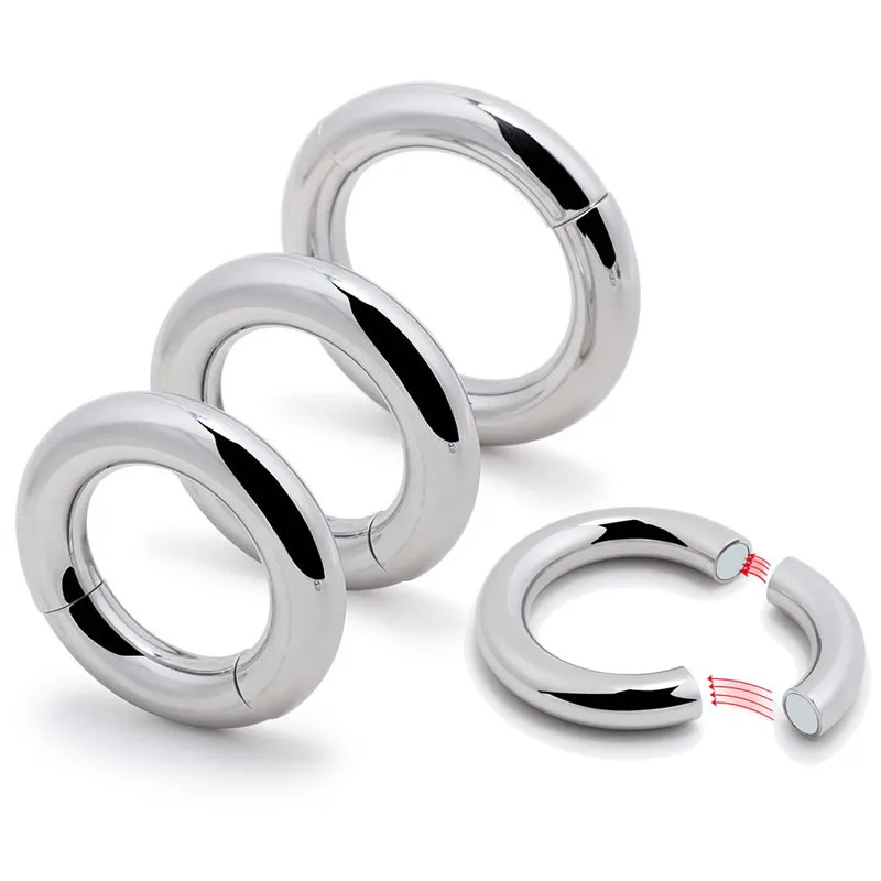 Stainless Steel Lock Semen Delay Ring Magnetic Suction Cock Ring Ball ...