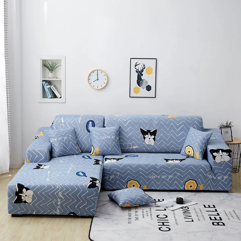 2 шт. принтованные Чехлы для углового дивана универсальные эластичные l ...