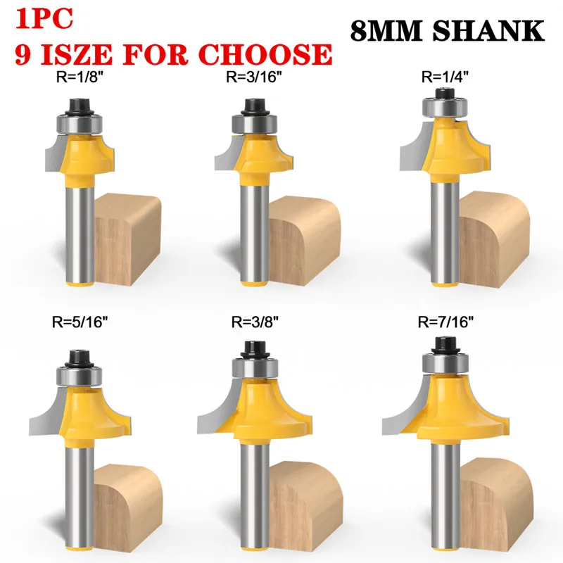 1PC-8mm-Shank-Corner-Round-Over-Edging-Wood-Router-Bit-2-Flute-Corner ...