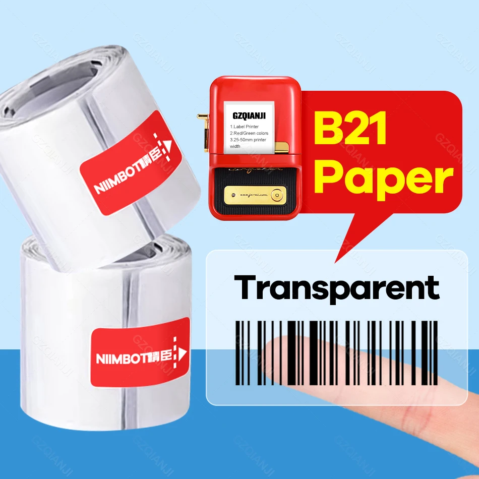 Niimbot B21 Transparent Roll Sticker Label Printing Paper Name Sticker ...