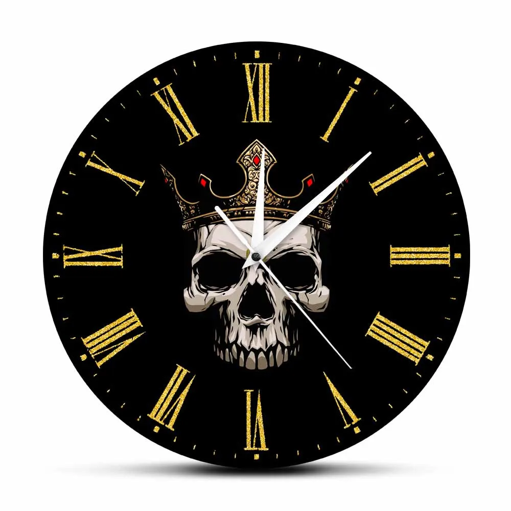 Skull King With Gold Crown Acrylic Printed Wall Hanging Clock Rock and ...