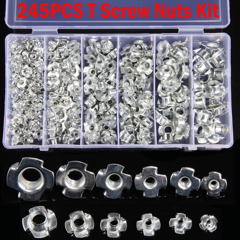 245PCS Zinc Plated M3/M4/M5/M6/M8/M10 Four Claws Nut Speaker Nut T-nut ...