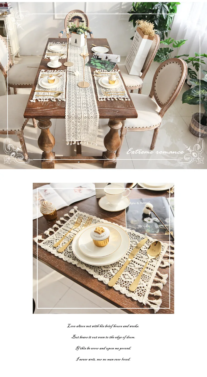 C-Tapis de Table rectangulaire, romantique, noir, blanc, dentelle ...
