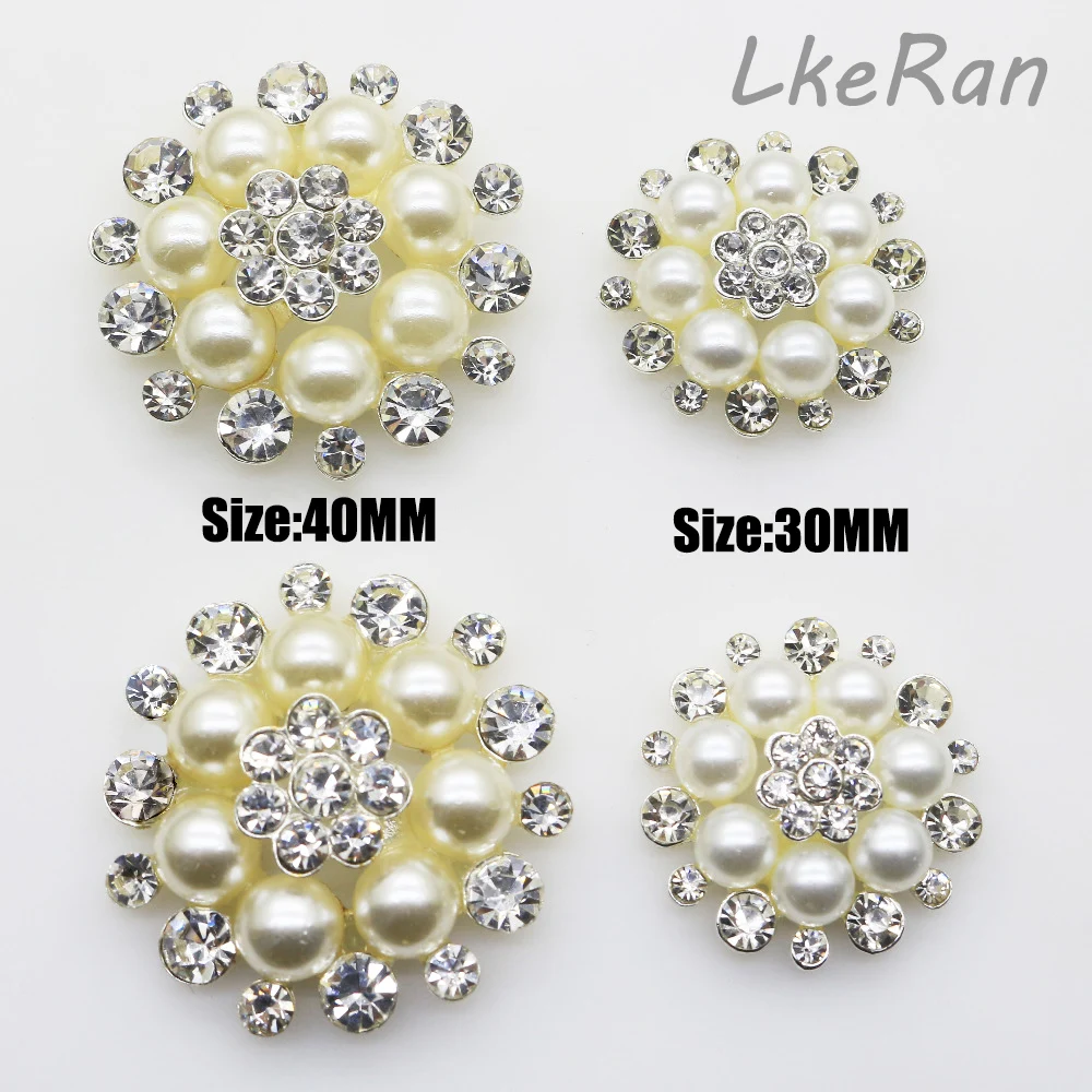 10pcs/set Two Size 30mm/40mm Flower Rhinestones Buttons Pearl button ...