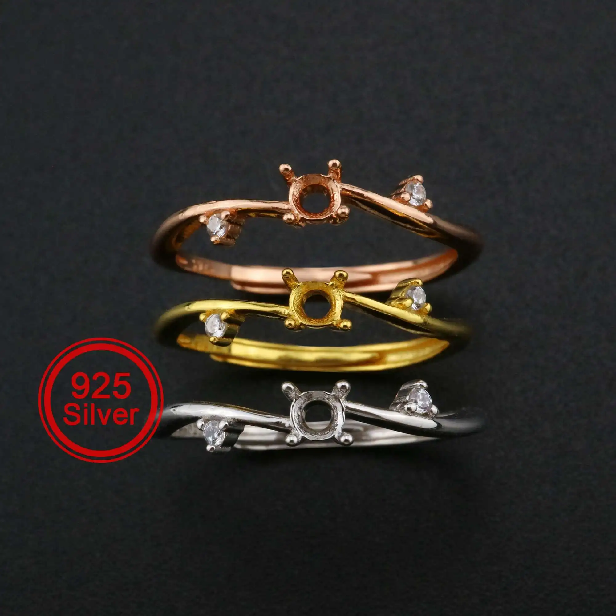 Anillo de punta redonda de 3MM, accesorio de Plata de Ley 925, chapado ...