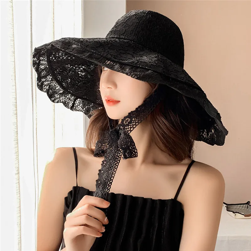 Fashion-Floppy-Lace-Hat-Summer-Big-Wide-Brim-Sun-White-Black-Lace-Party ...
