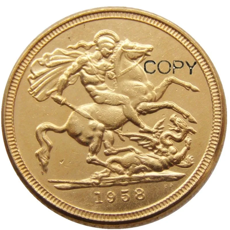 1958 REGINA FD ELIZABETH II DEI GRATIA GOLD PLATED 1 SOVEREIGN สำเนา ...