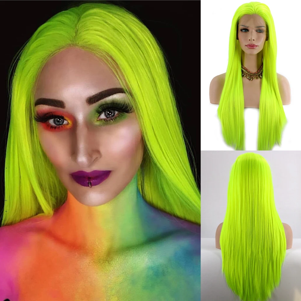 Lvcheryl Natural Long Silky Straight Neon Yellow Color Heat Resistant ...