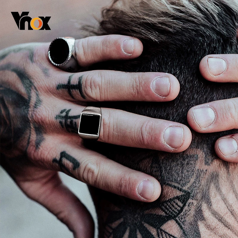 Vnox Gothic Punk Rings for Men, Signet Rings, Round Square Top Stamp ...