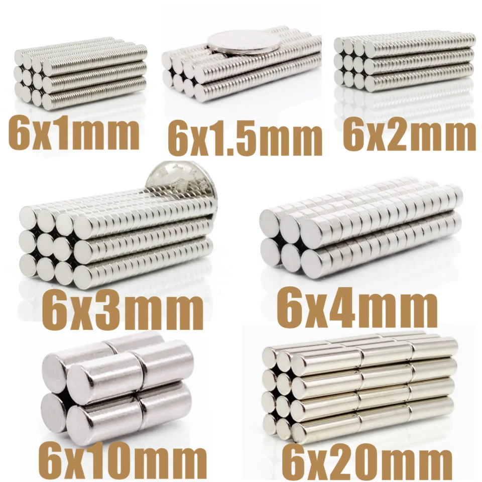 20~1000pcs N35 Round Magnet 6x1 6x2 6x3 6x4 6x10 6x20 6x1.5 Neodymium ...