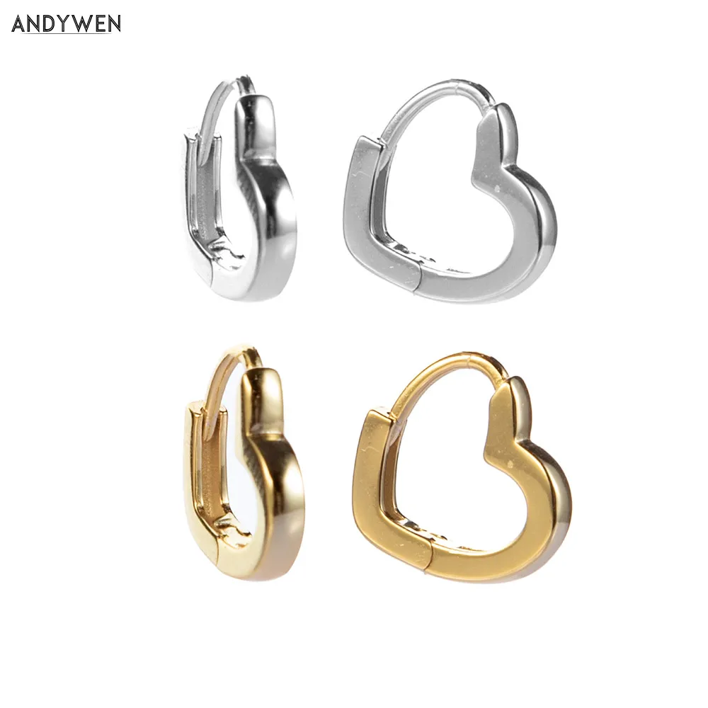 ANDYWEN 925 Sterling Silver 8mm Plain Heart Hoops Mini Huggies Small ...