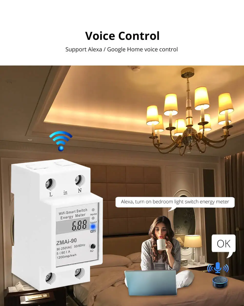 Zemismart WiFi Relay Digital Electric Energy Meter Tuya Smart Life APP ...